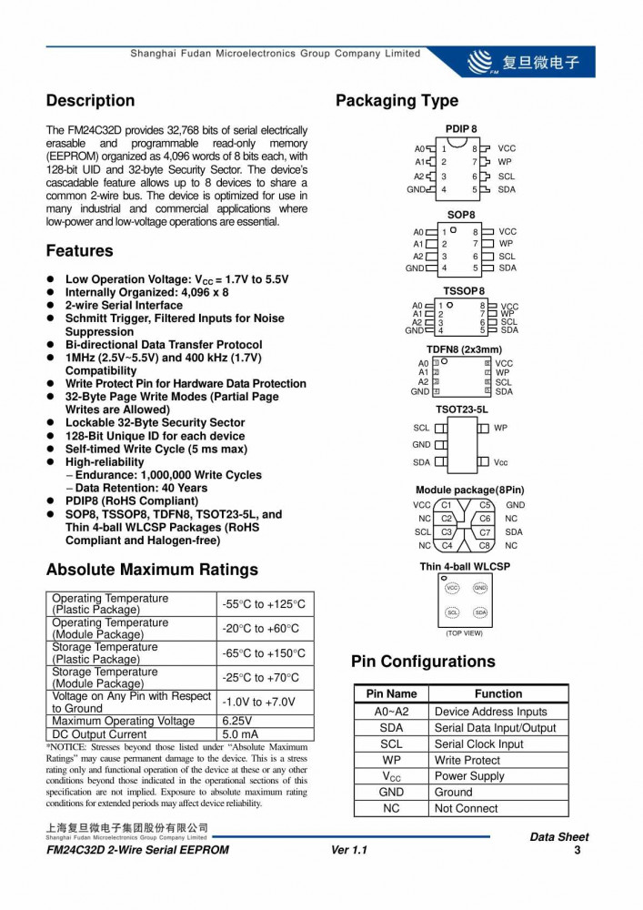 FM24C32D datasheet page 3