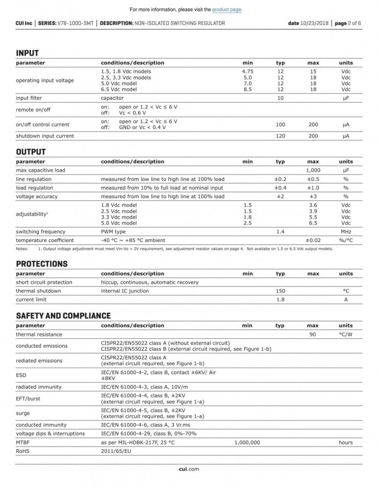 CUI V7801-1000-SMT-TR datasheet page 2