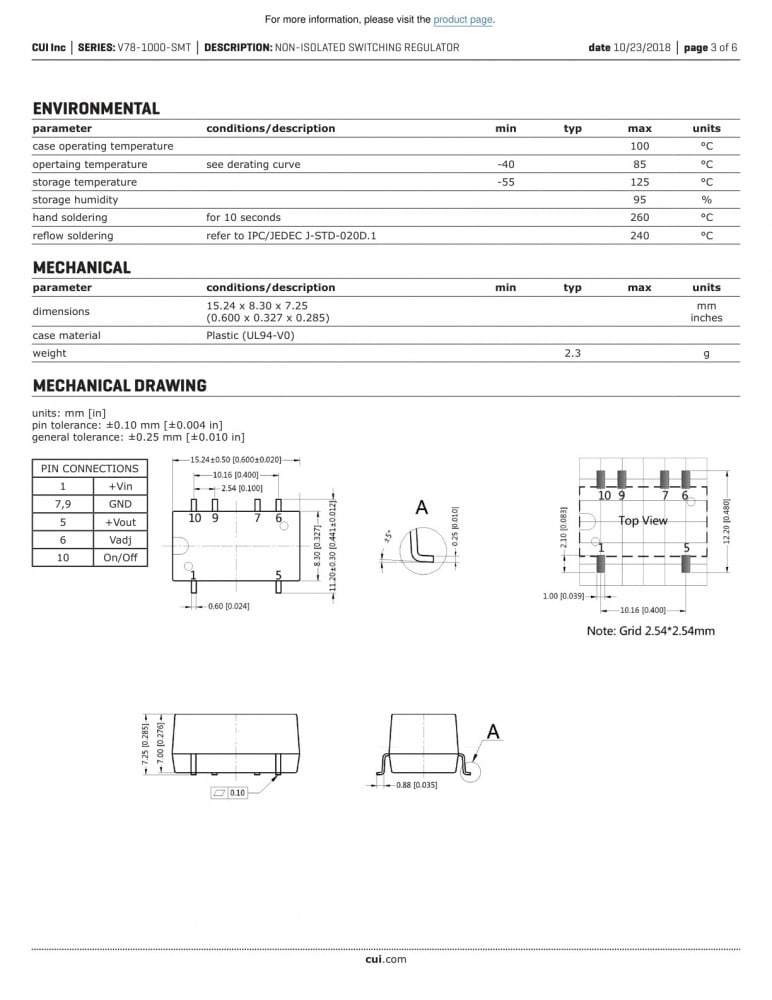 CUI V7801-1000-SMT-TR datasheet page 3