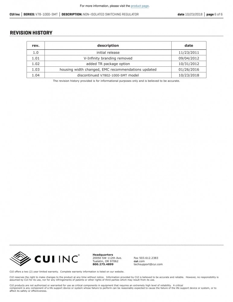 CUI V7801-1000-SMT-TR datasheet page 6