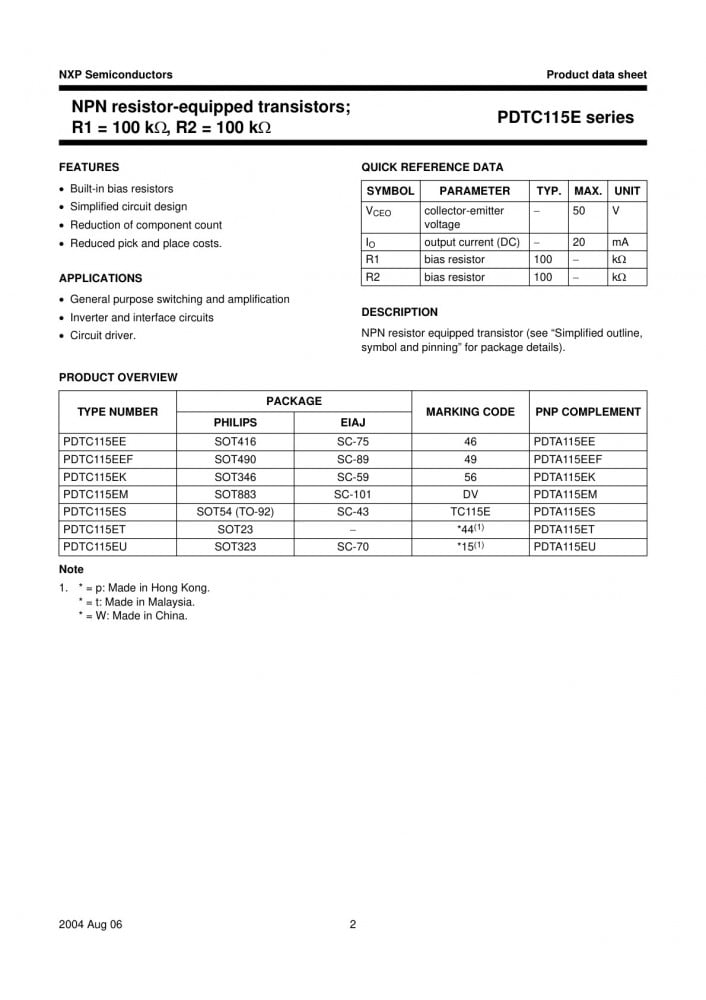 PDTC115E datasheet page 3