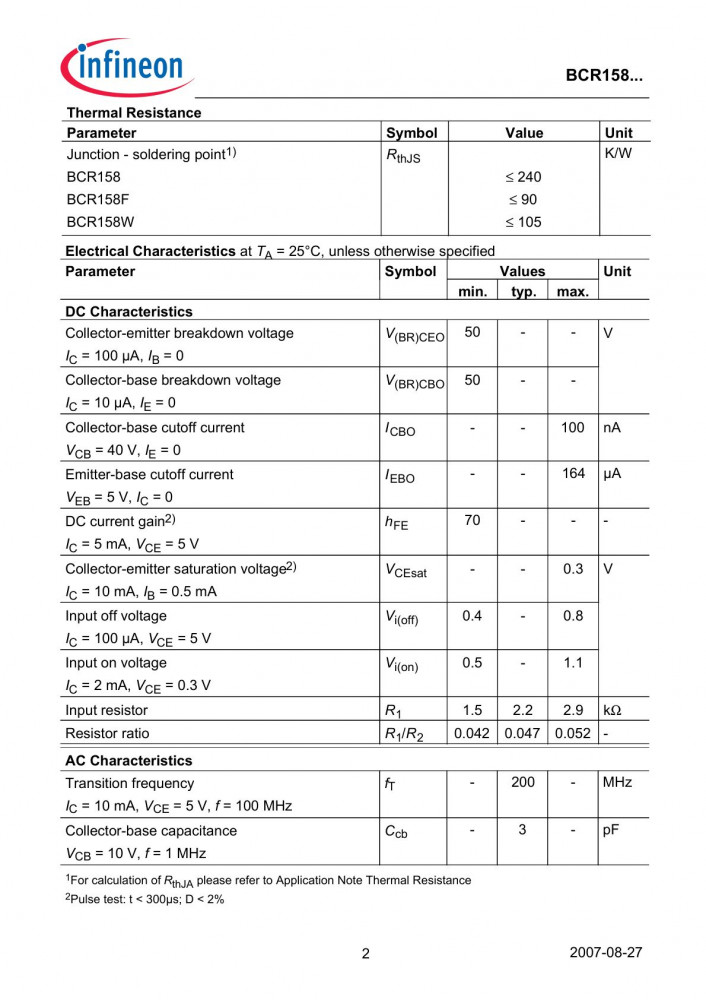 BCR158WE6327 datasheet page 2