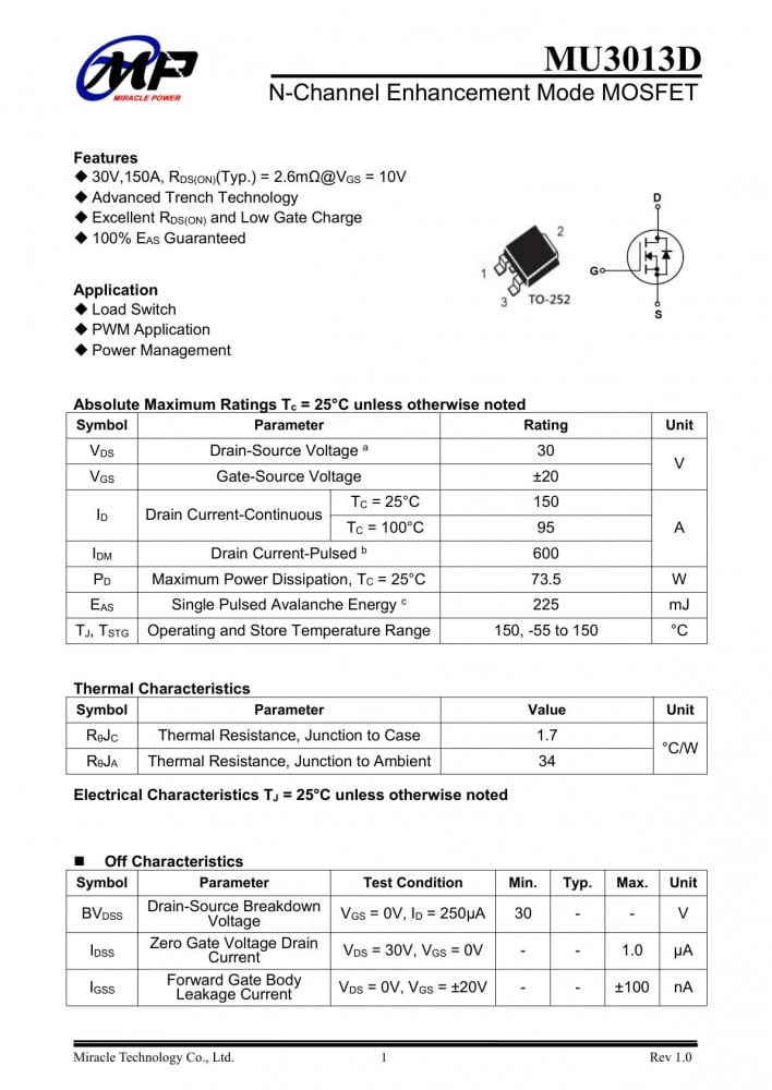 MU3013D datasheet page 1