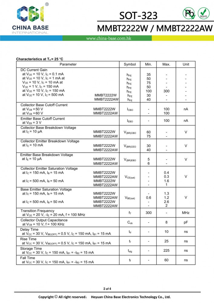 CBI MMBT2907AW technical document page 2