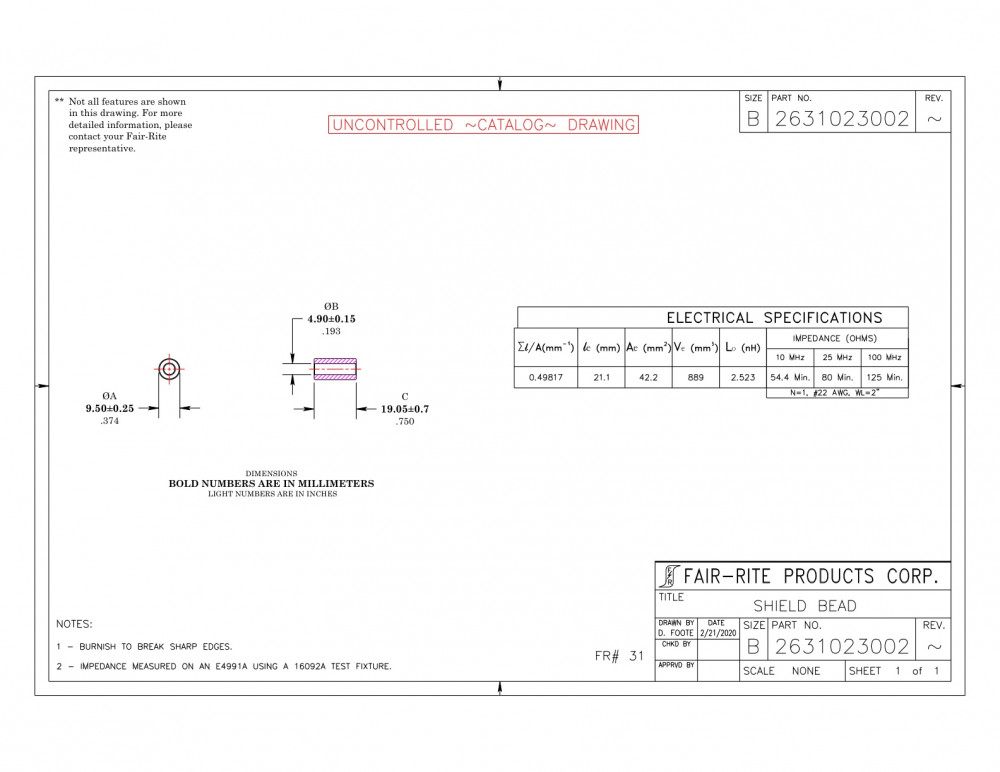 Fair-Rite 2631023002 technical document page