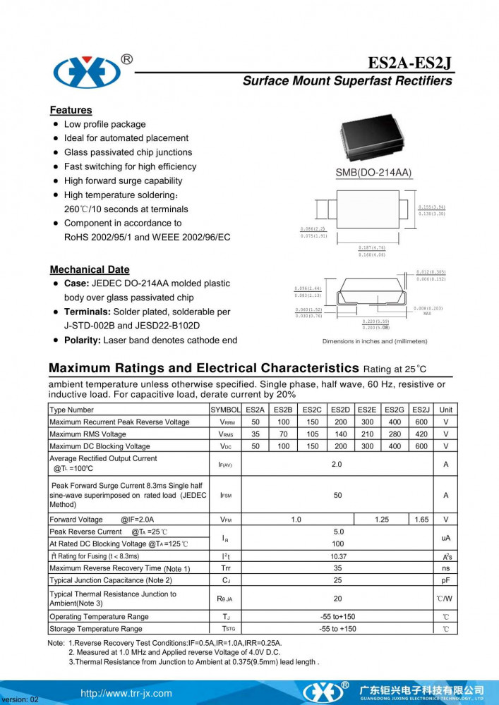 JUXING ES2J datasheet page 1