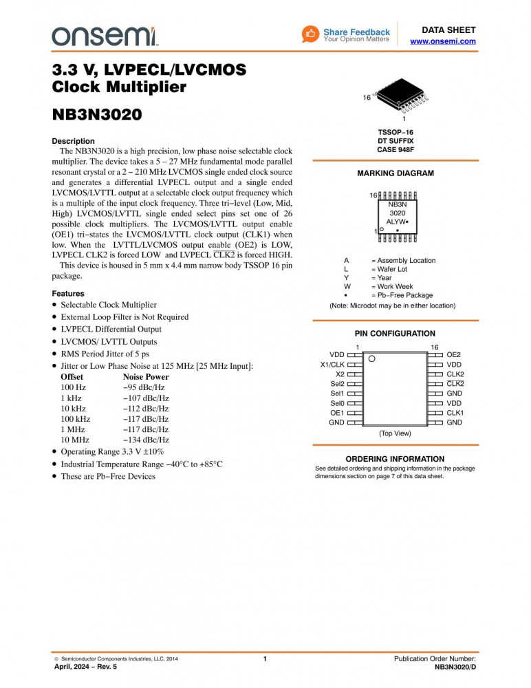 NB3N3020 datasheet page 1