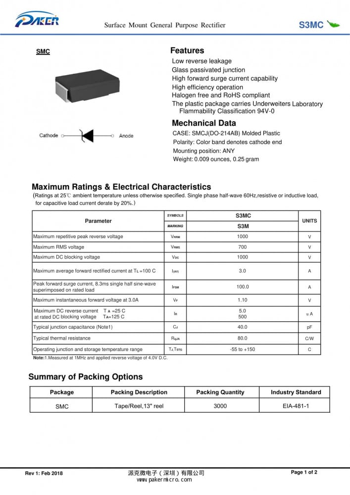 PAKER S3M datasheet page 1