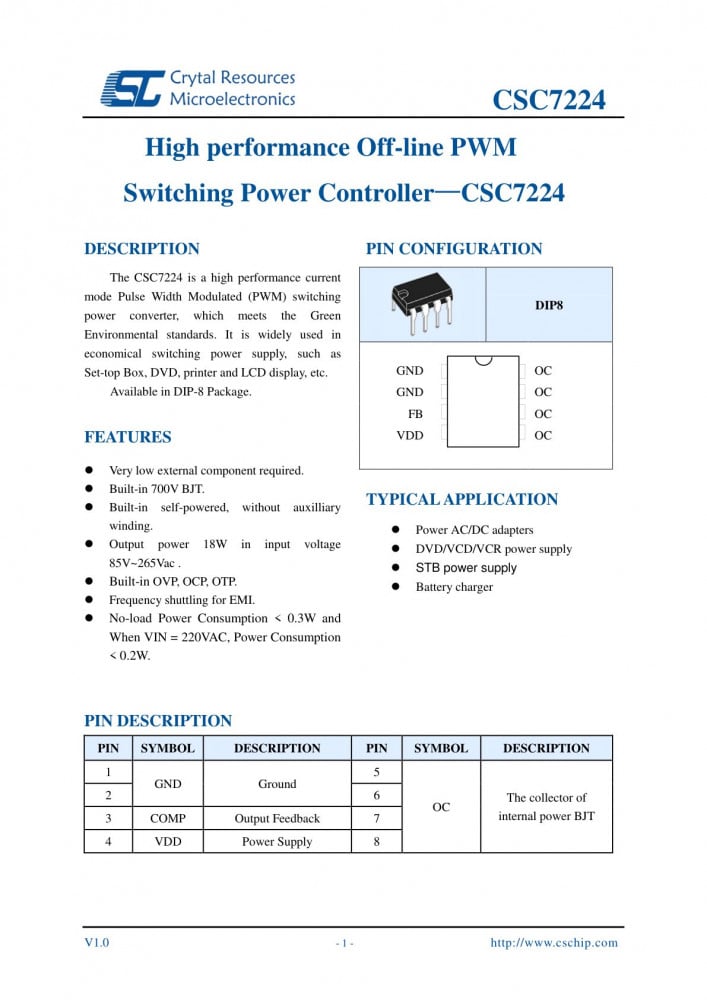 CSC7224 datasheet page 1