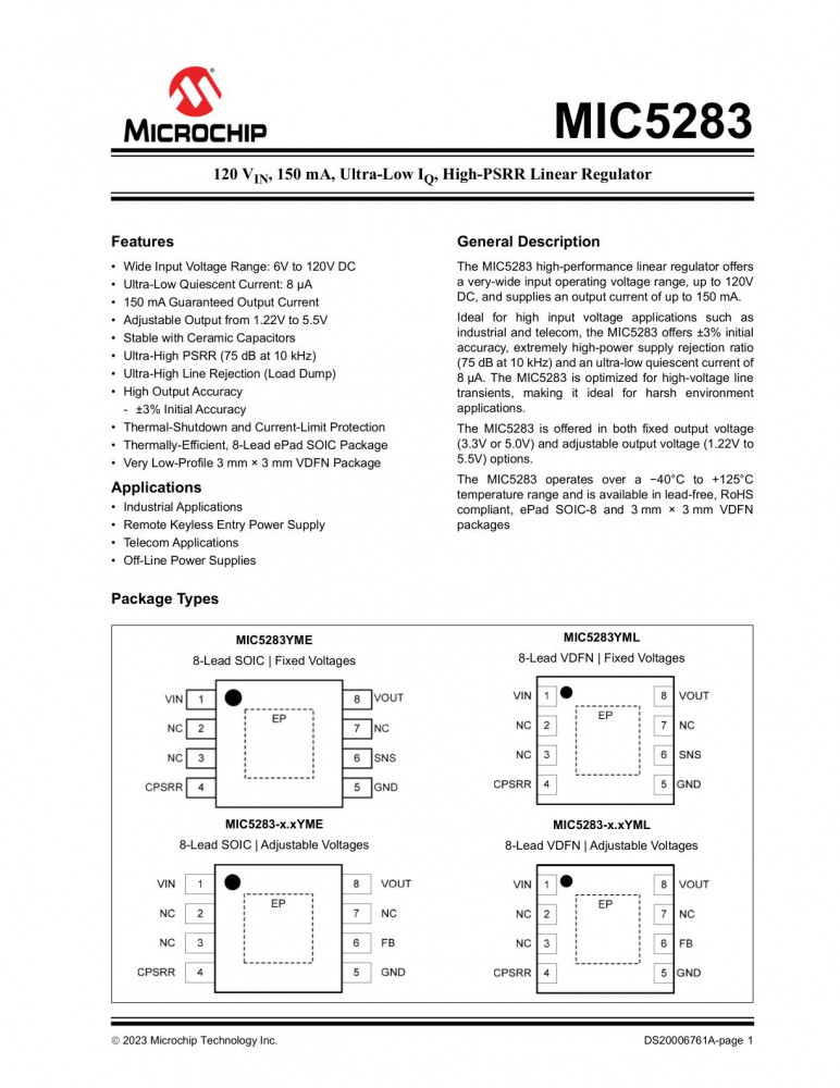 MIC5283 datasheet page 1