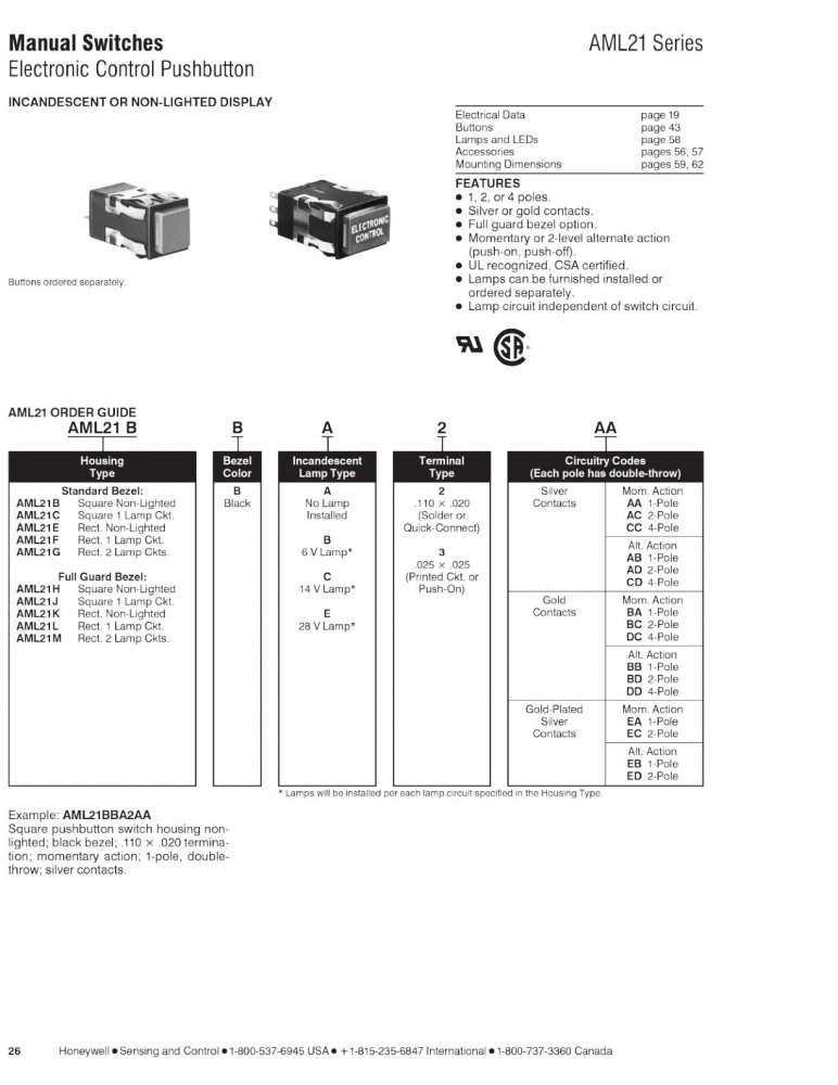 Honeywell AML21 product guide page 1