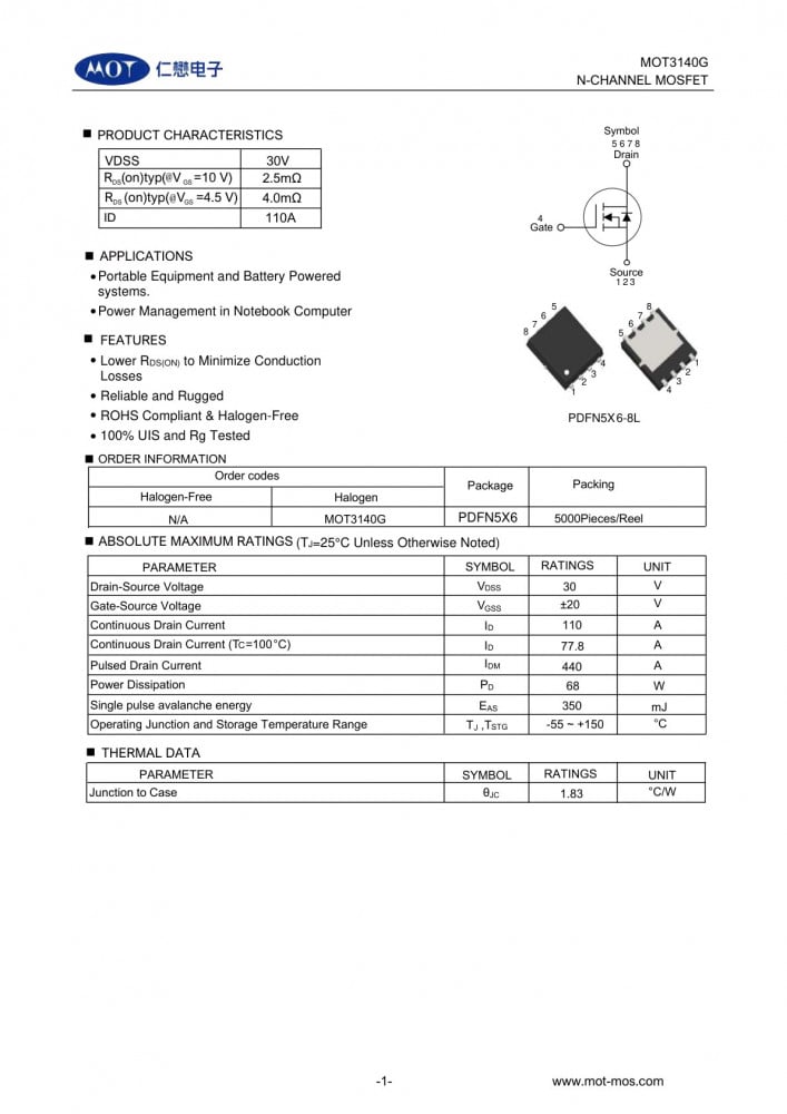 MOT3140G datasheet page 1