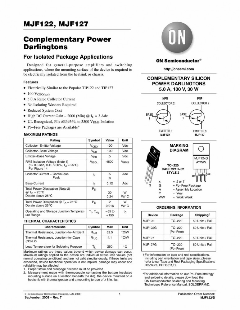MJF127 datasheet page 1