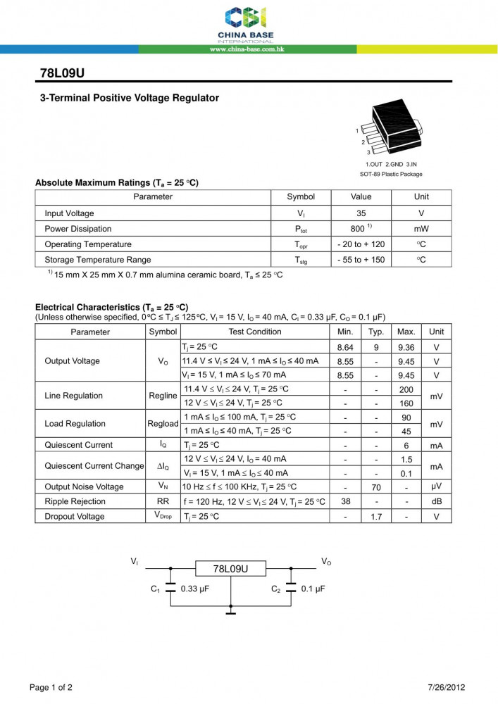 CBI 78L09U datasheet page 1