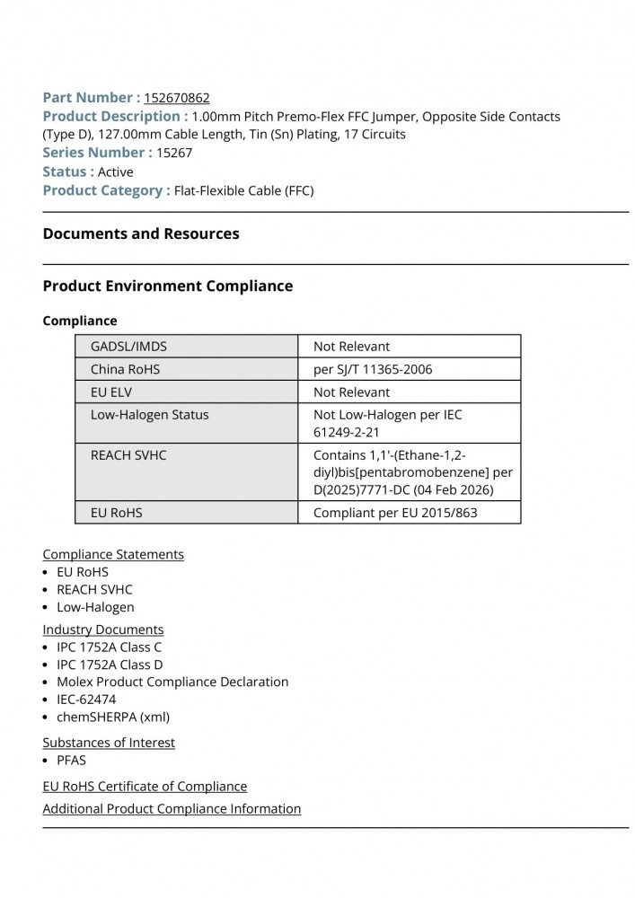 MOLEX FFC family specification, page 1