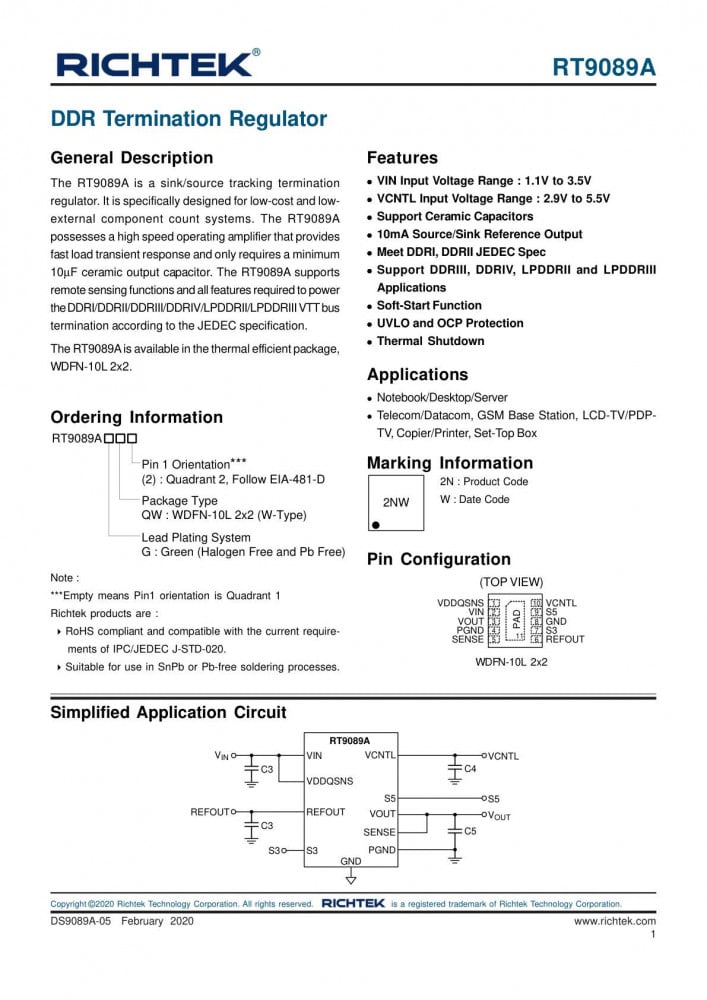 RT9089AGQW datasheet page 1
