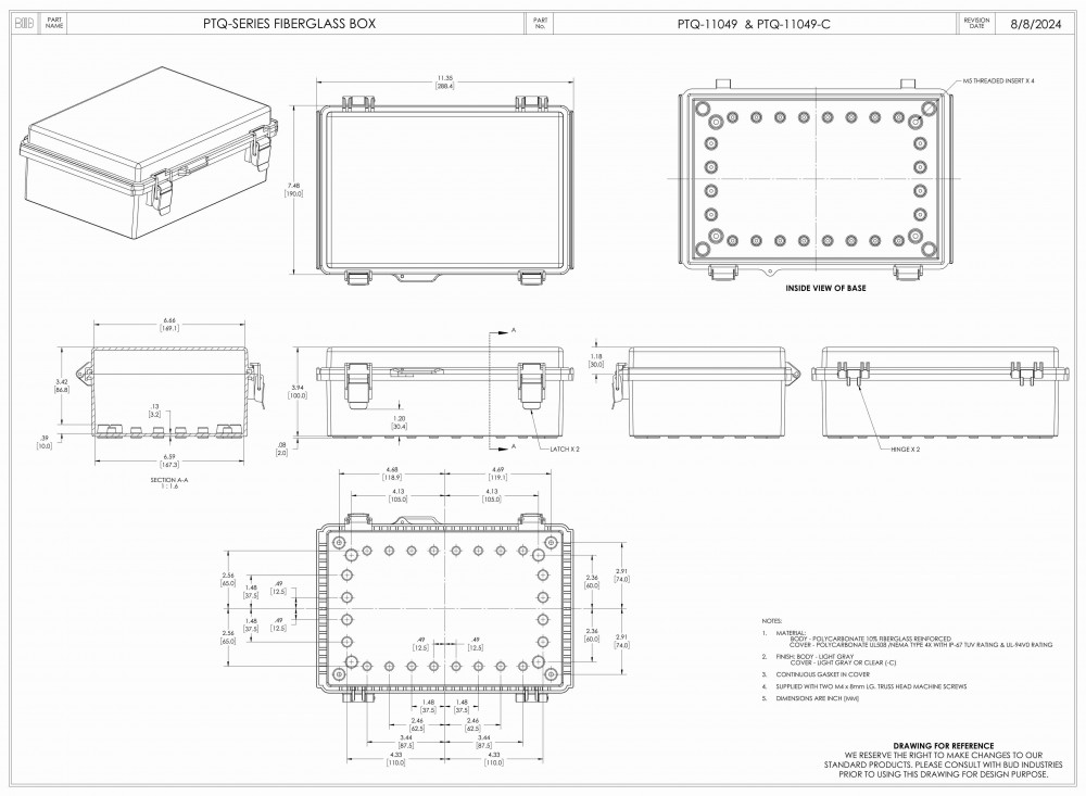PTQ-11049 product drawing and enclosure reference
