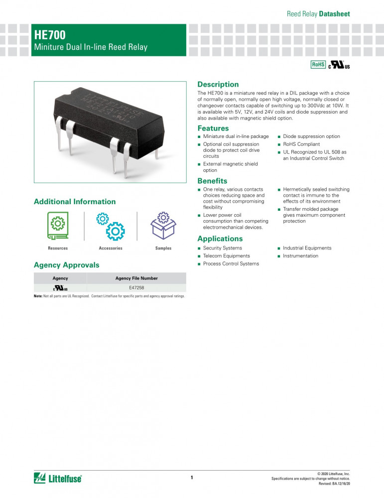 HE700 relay datasheet page 1