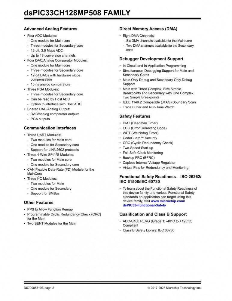 dsPIC33CH64MP505 datasheet page 2