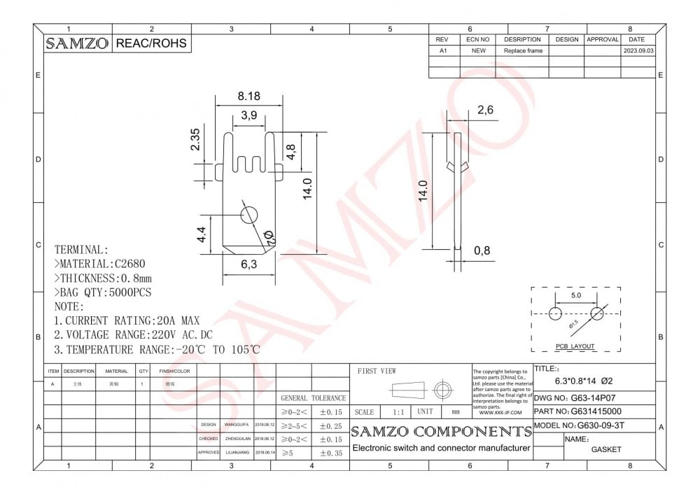 SAMZO G630-09-3T technical drawing