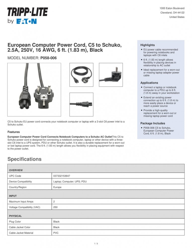 P058-006 technical document page 1
