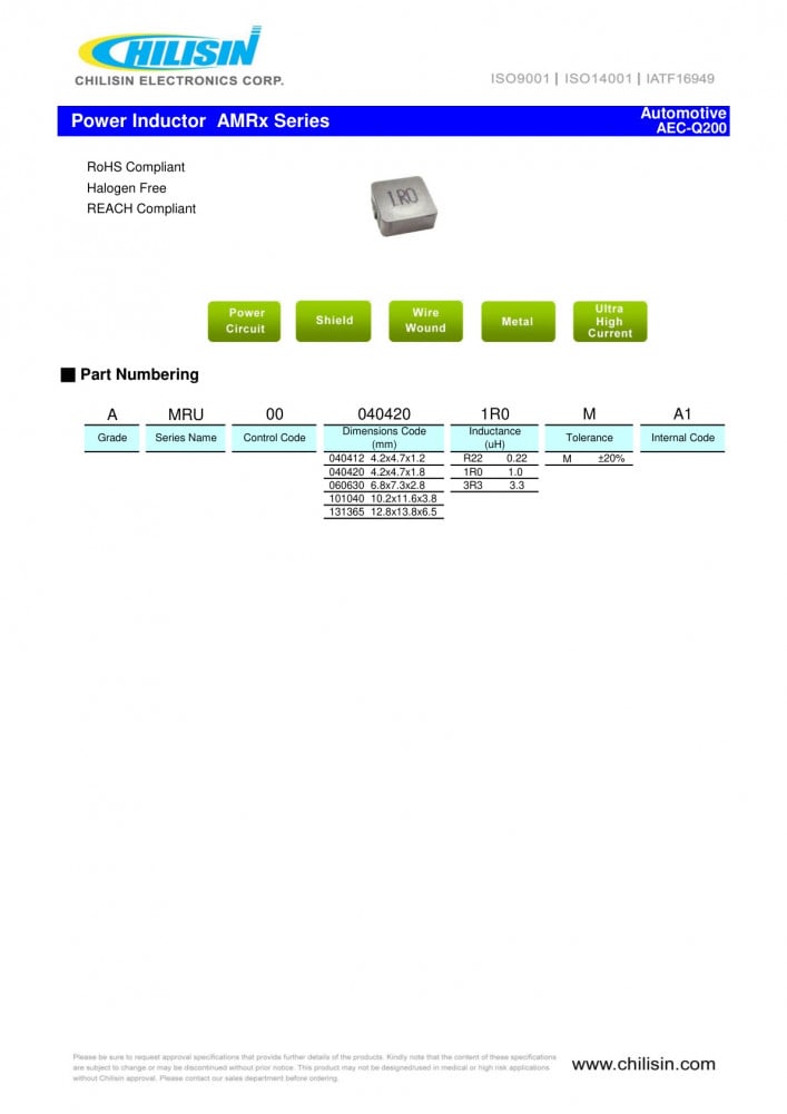 Chilisin AMRx datasheet page 1