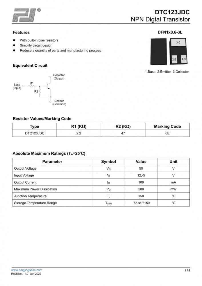 DTC123JDC datasheet page 1