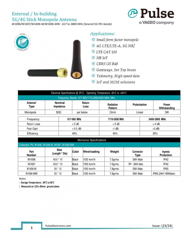 W1696-M datasheet page 1