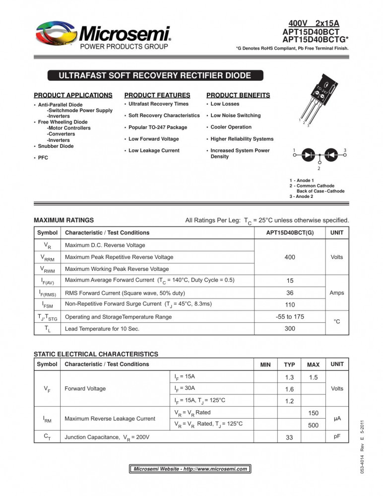 APT2X61D40J technical document page 1