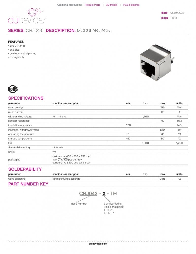 CRJ043-5-TH datasheet page 1