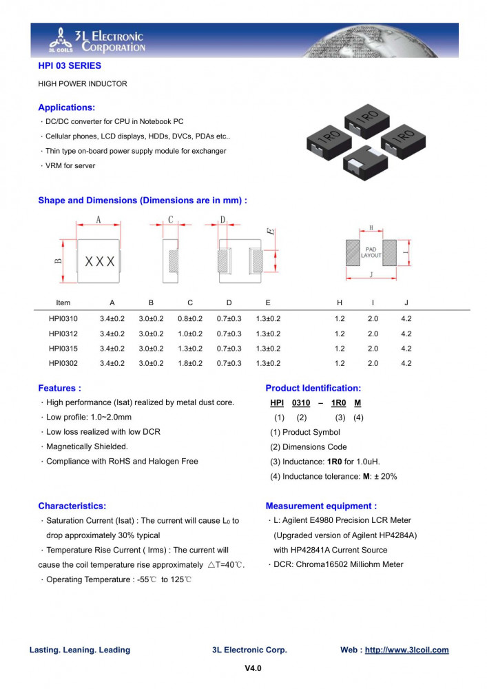 3L COILS HPI 03 series catalogue page 1