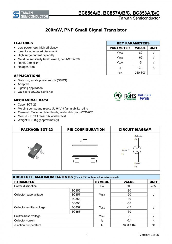 BC857C datasheet page 1