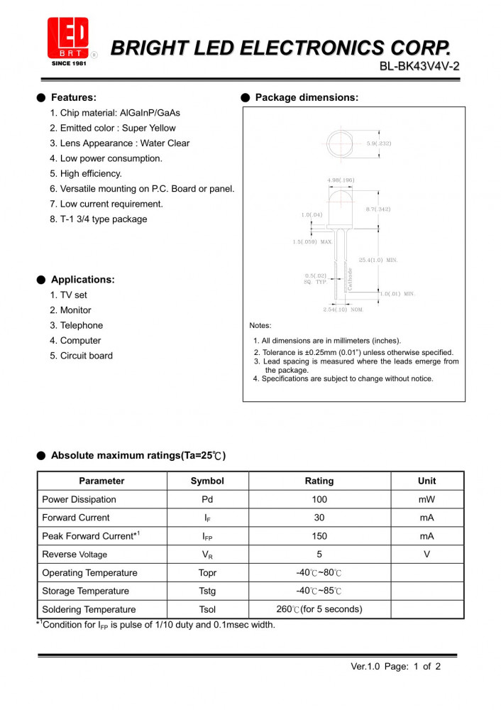 BL-BK43V4V-2 datasheet page 1