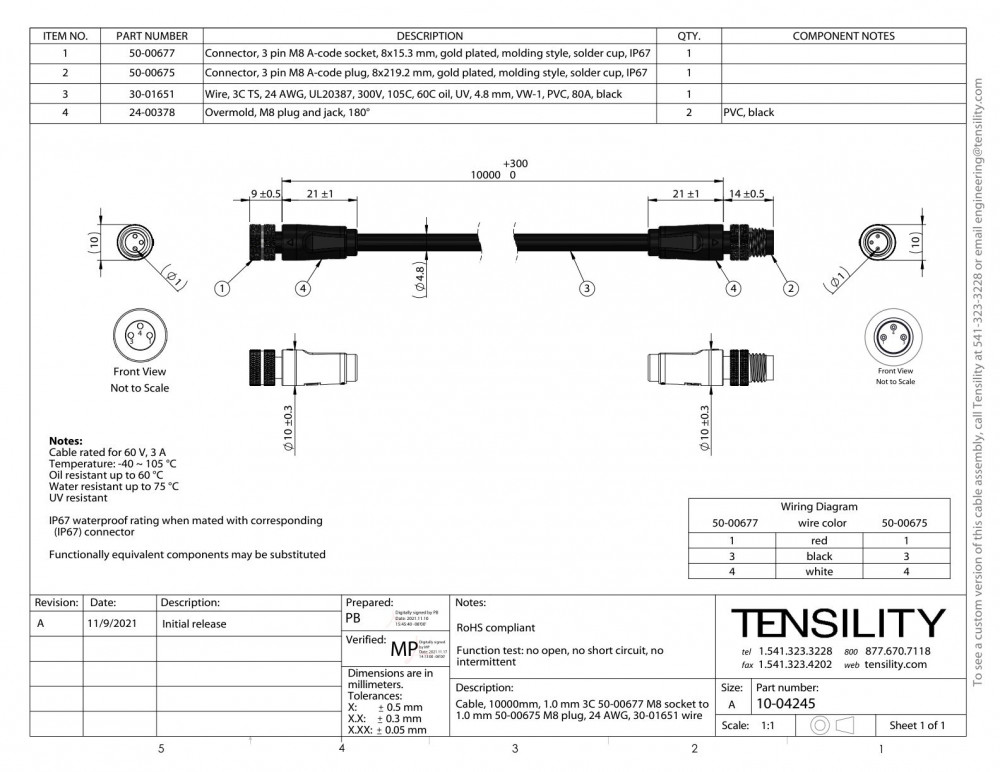 Tensility International 10-04245 cable assembly product drawing