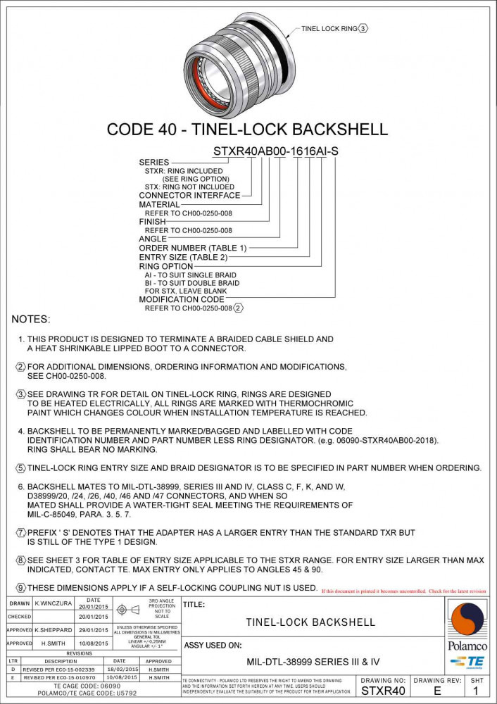 STXR40 Tinel-Lock backshell drawing page 1