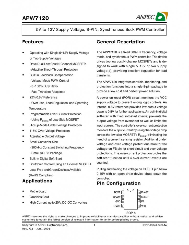 APW7120 datasheet page 1