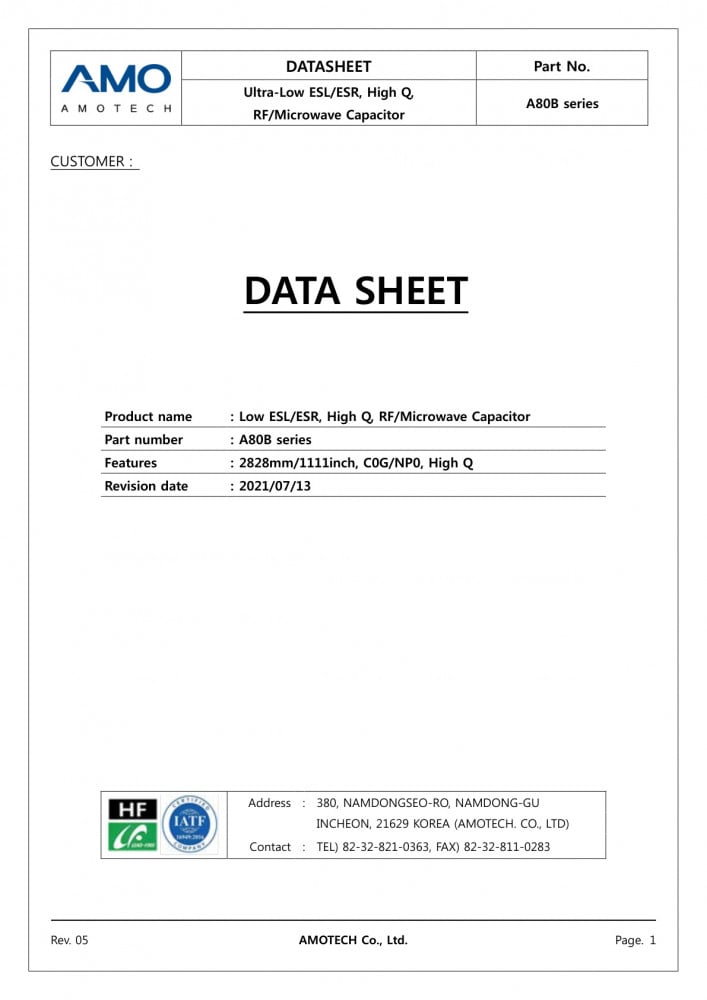 AMOTECH A80B datasheet page 1