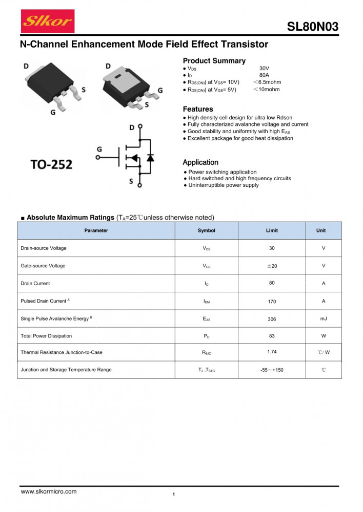 SL80N03 datasheet page 1