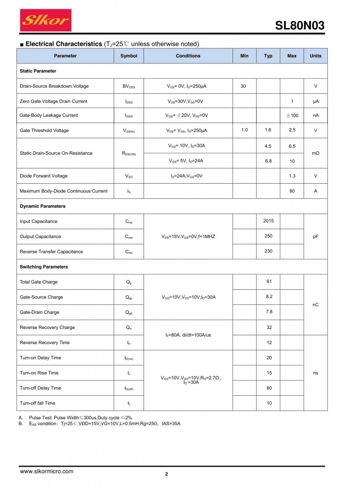 SL80N03 datasheet page 2