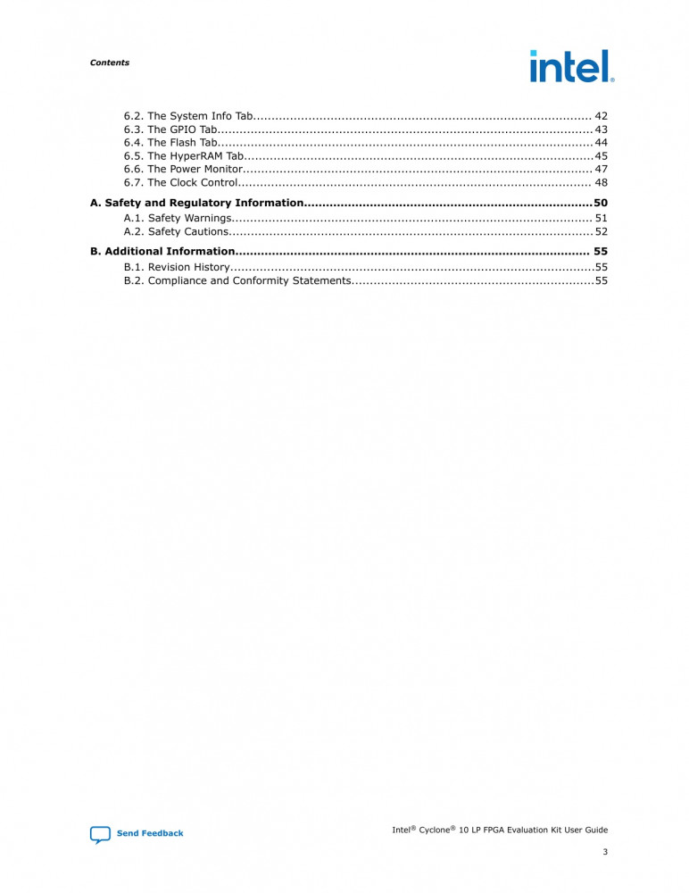 Intel Cyclone 10 LP Evaluation Kit User Guide page 3