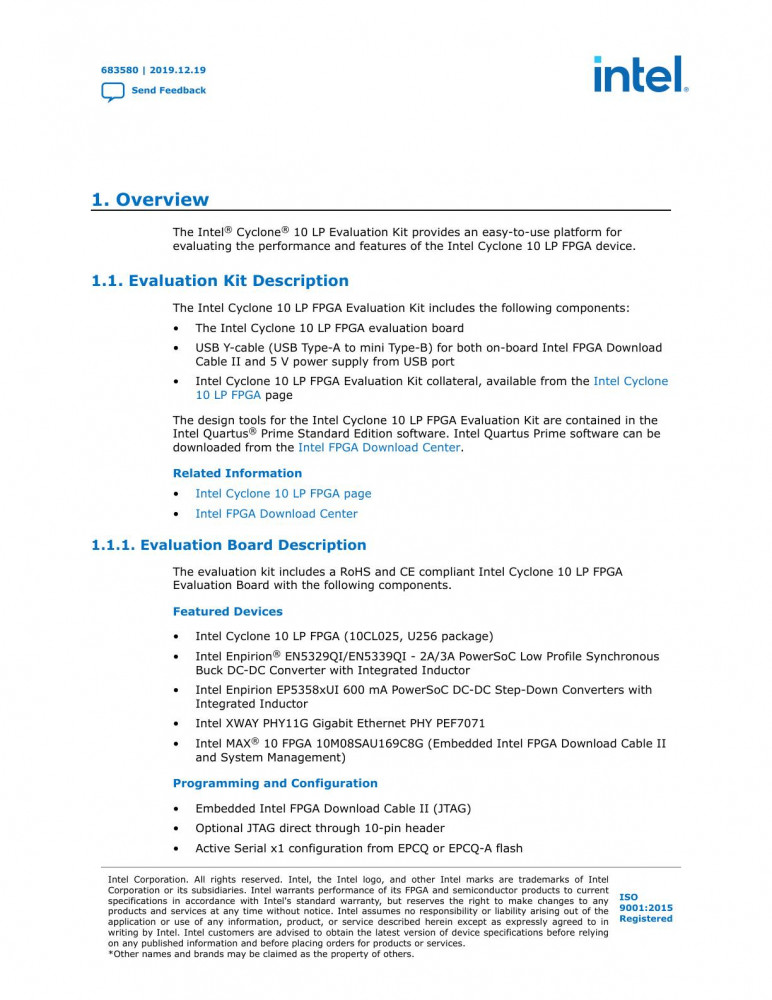 Intel Cyclone 10 LP Evaluation Kit User Guide page 4