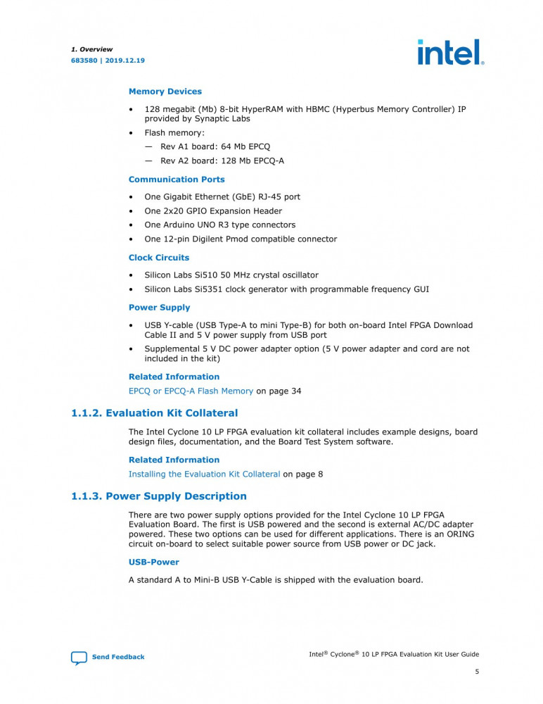 Intel Cyclone 10 LP Evaluation Kit User Guide page 5