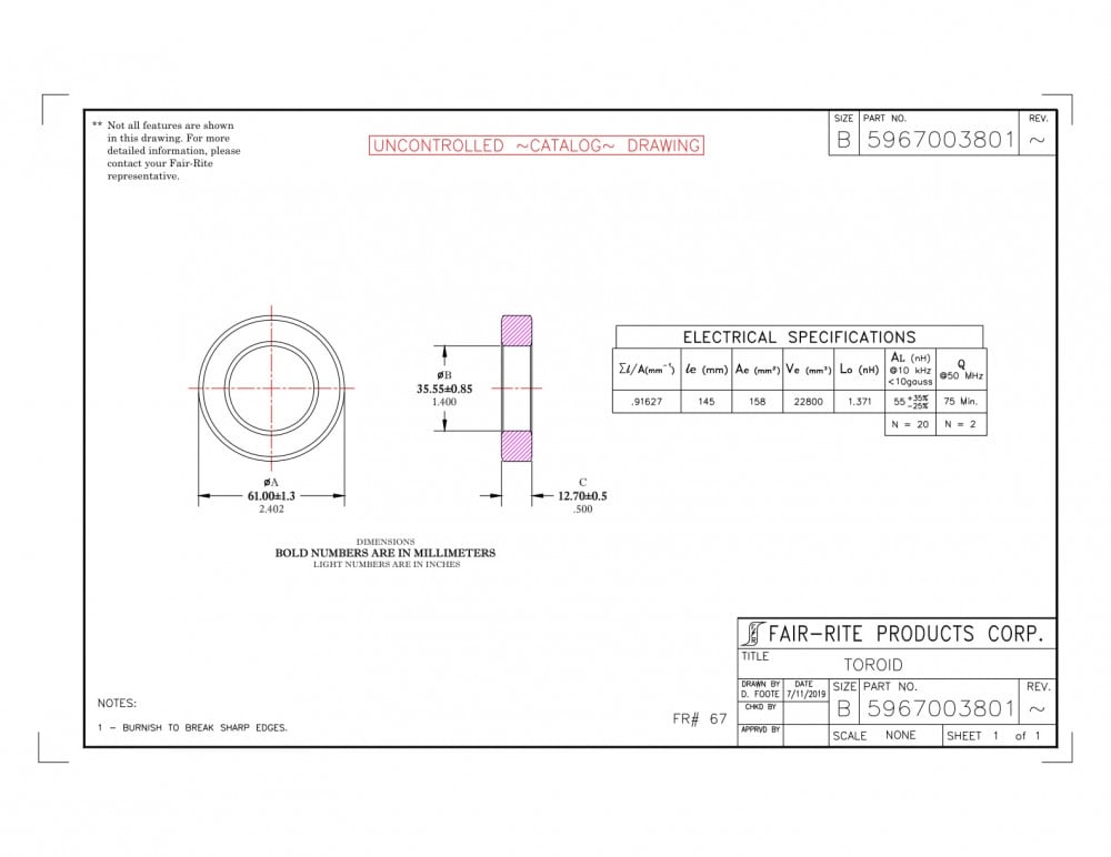 Fair-Rite 5967003801 technical document preview