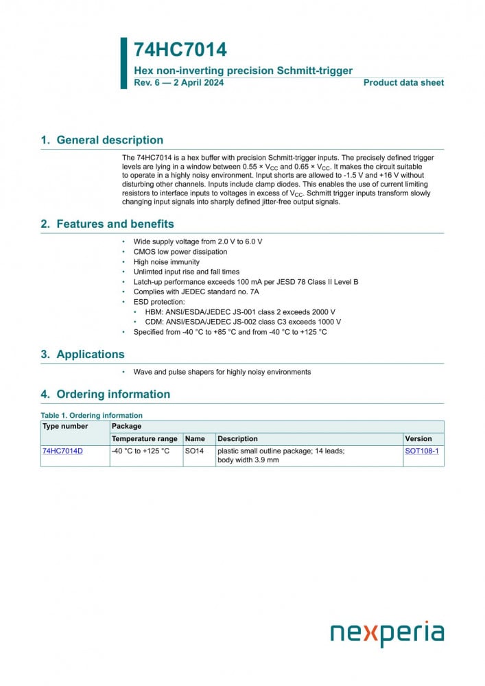 74HC7014 datasheet page 1