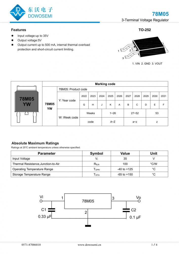 DOWO 78M05 datasheet page 1