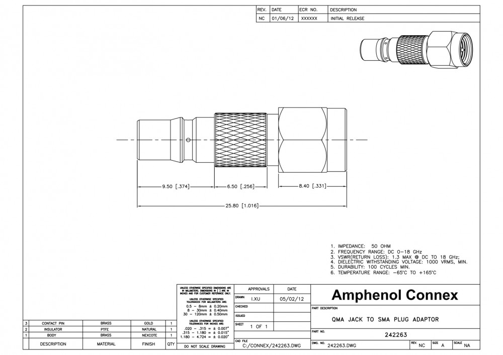 Amphenol 242263 technical document page
