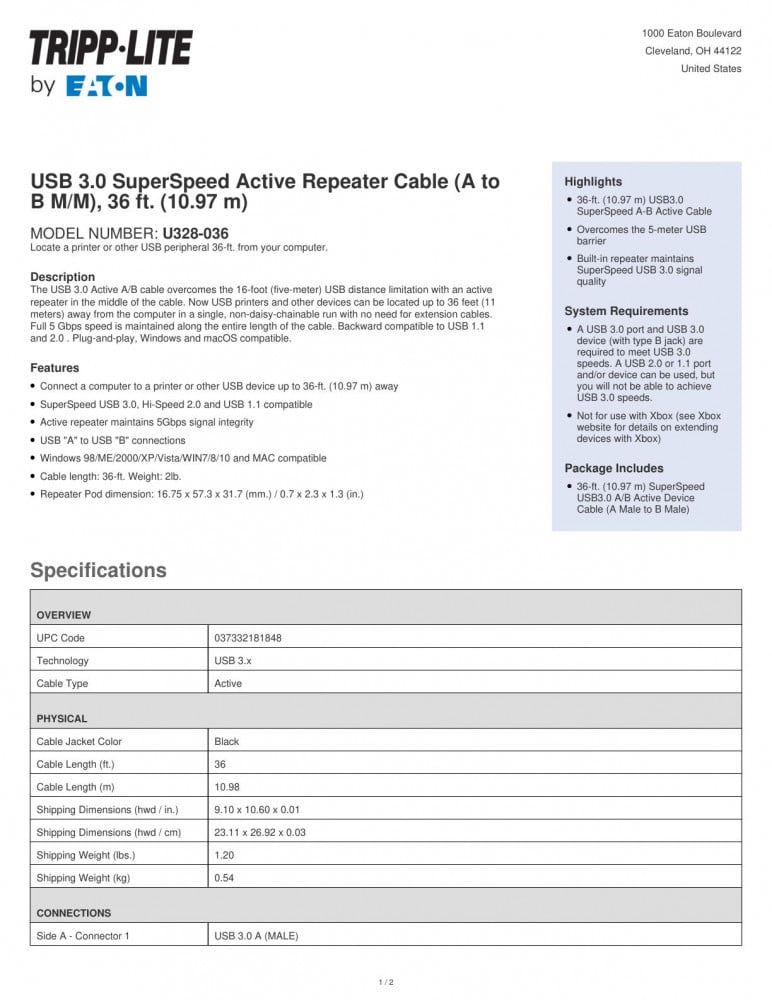 EATON U328-036 technical document page 1