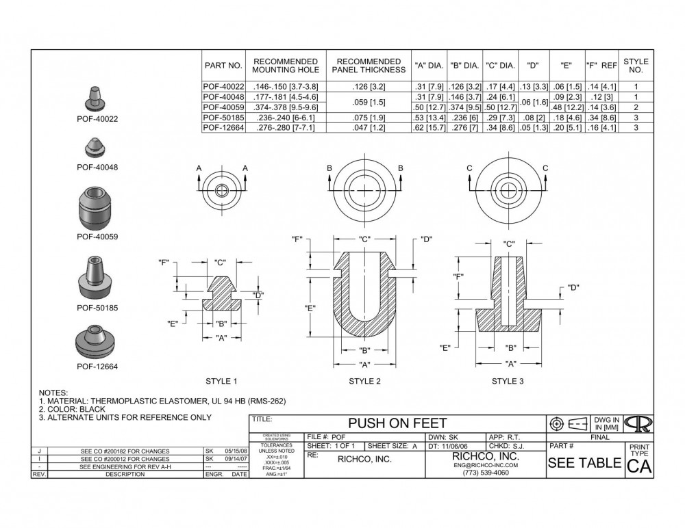 POF-40048 push-on feet technical drawing
