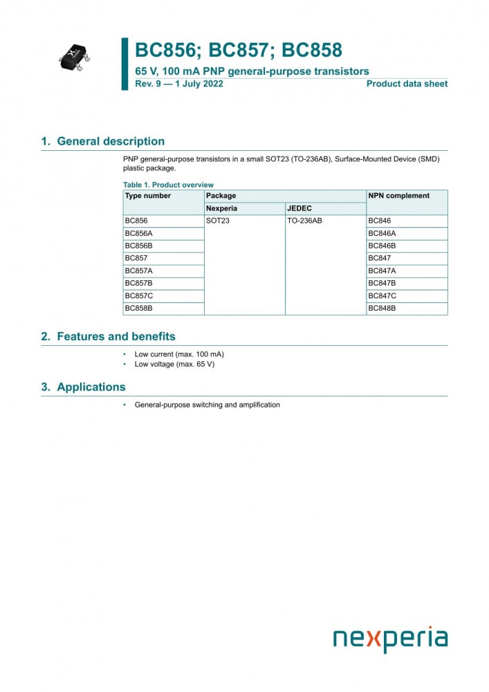 BC857C datasheet page 1