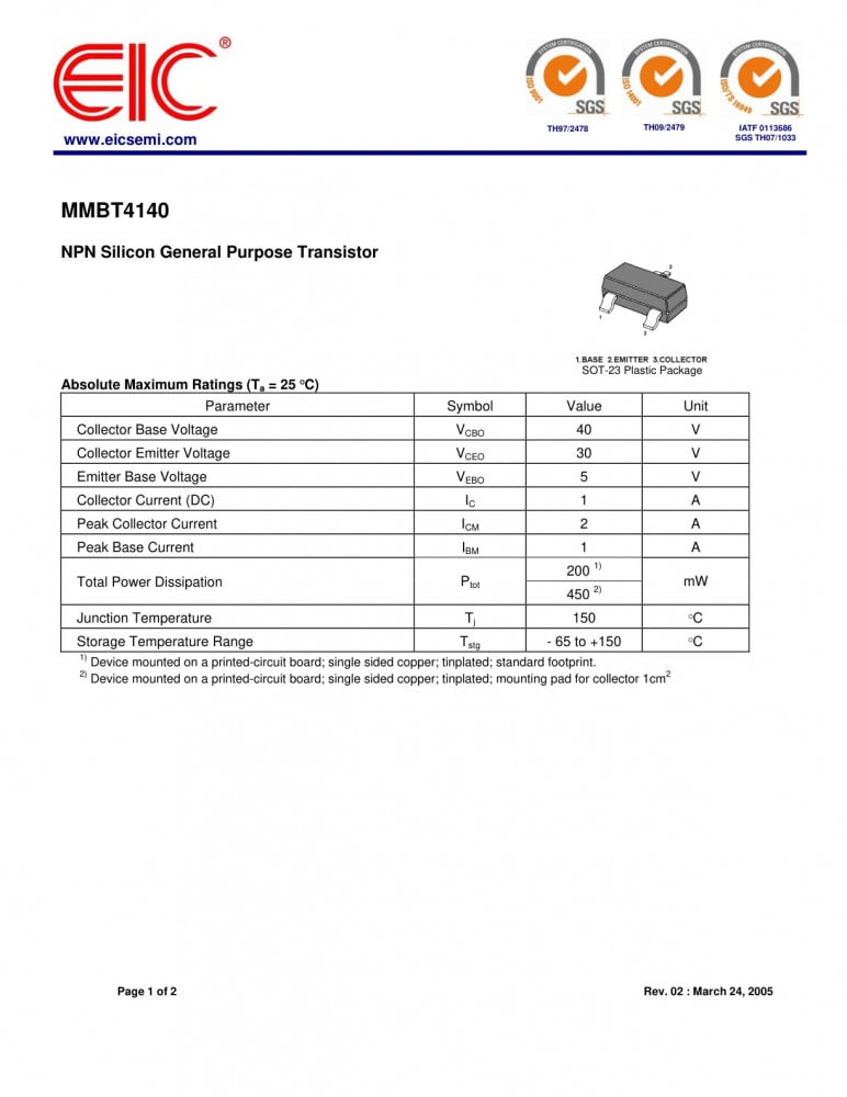 MMBT4140 EIC datasheet page 1